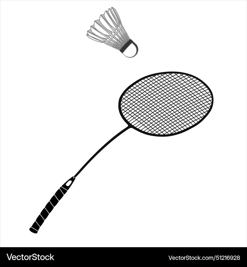 Flat black badminton racket and shuttlecock Vector Image