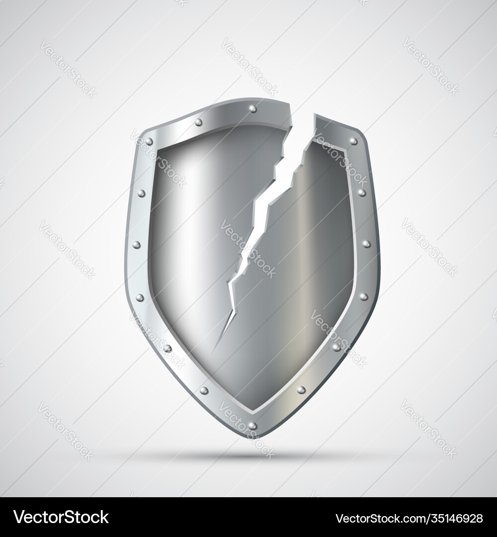Metal broken shield with crack Royalty Free Vector Image
