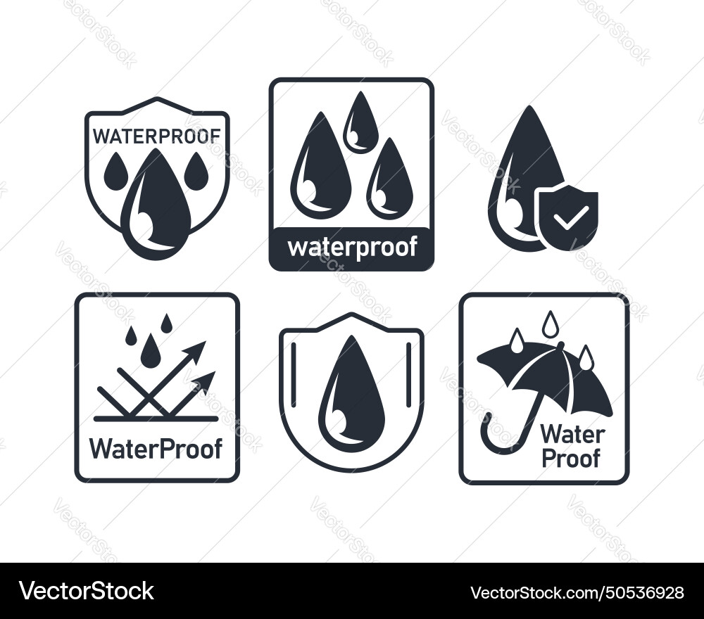Waterproof icons water proof sign Royalty Free Vector Image