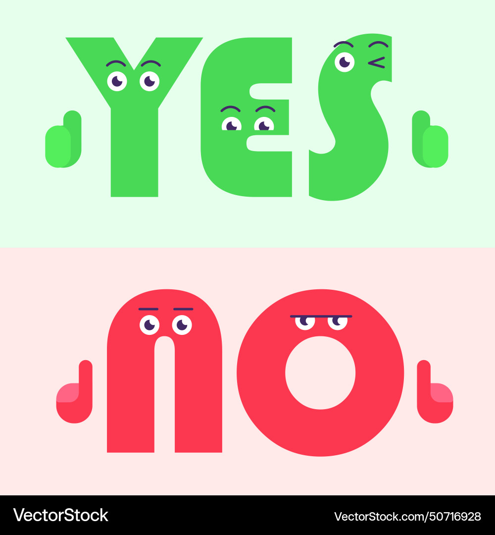 Yes and no cartoon text with expression Royalty Free Vector