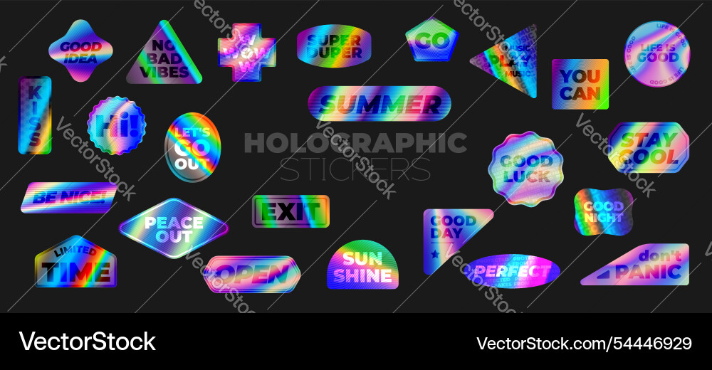 Hologram stickers iridescent gradient y2k labels Vector Image