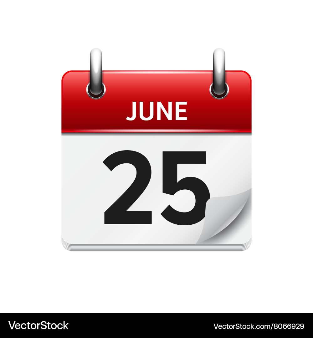June 25 flat daily calendar icon date Royalty Free Vector