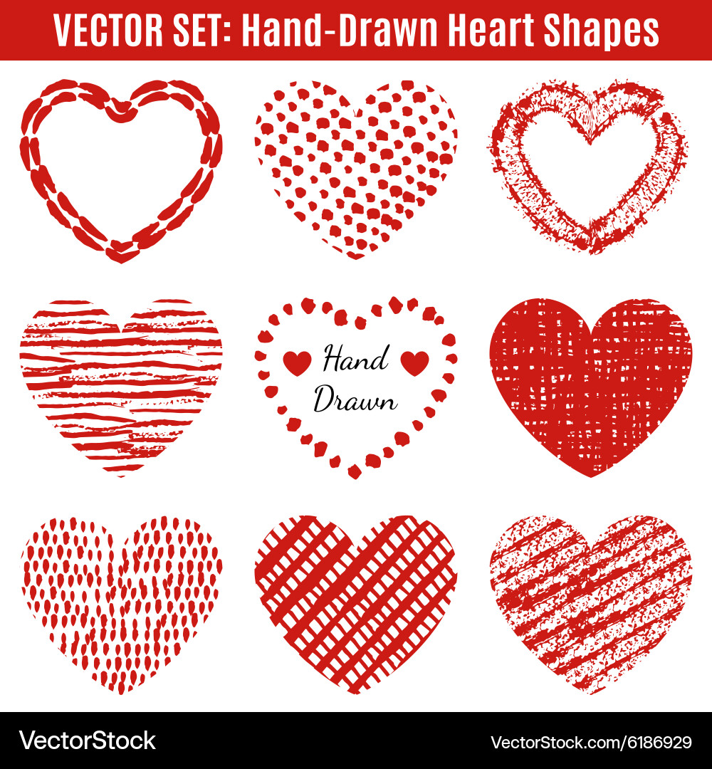 Set of hand-drawn textures heart shapes Royalty Free Vector
