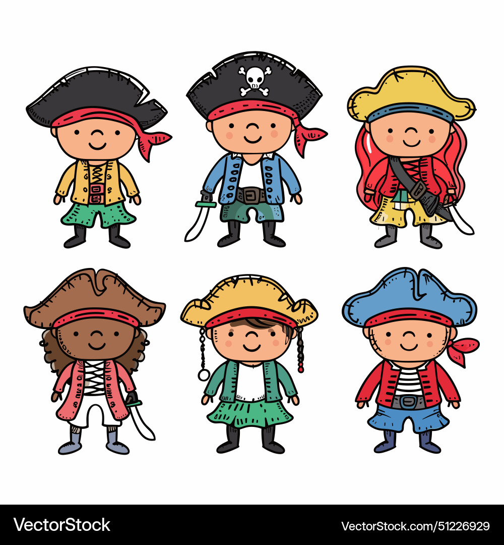 Six cute cartoon pirates character diversity Vector Image