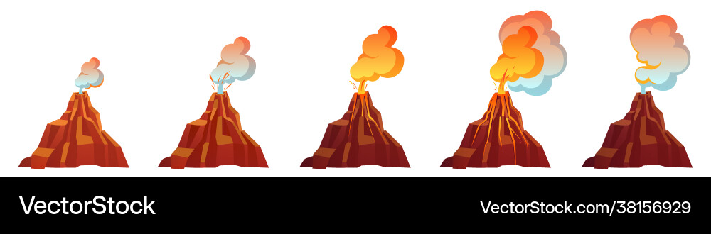 Volcanic eruption process in different stages Vector Image
