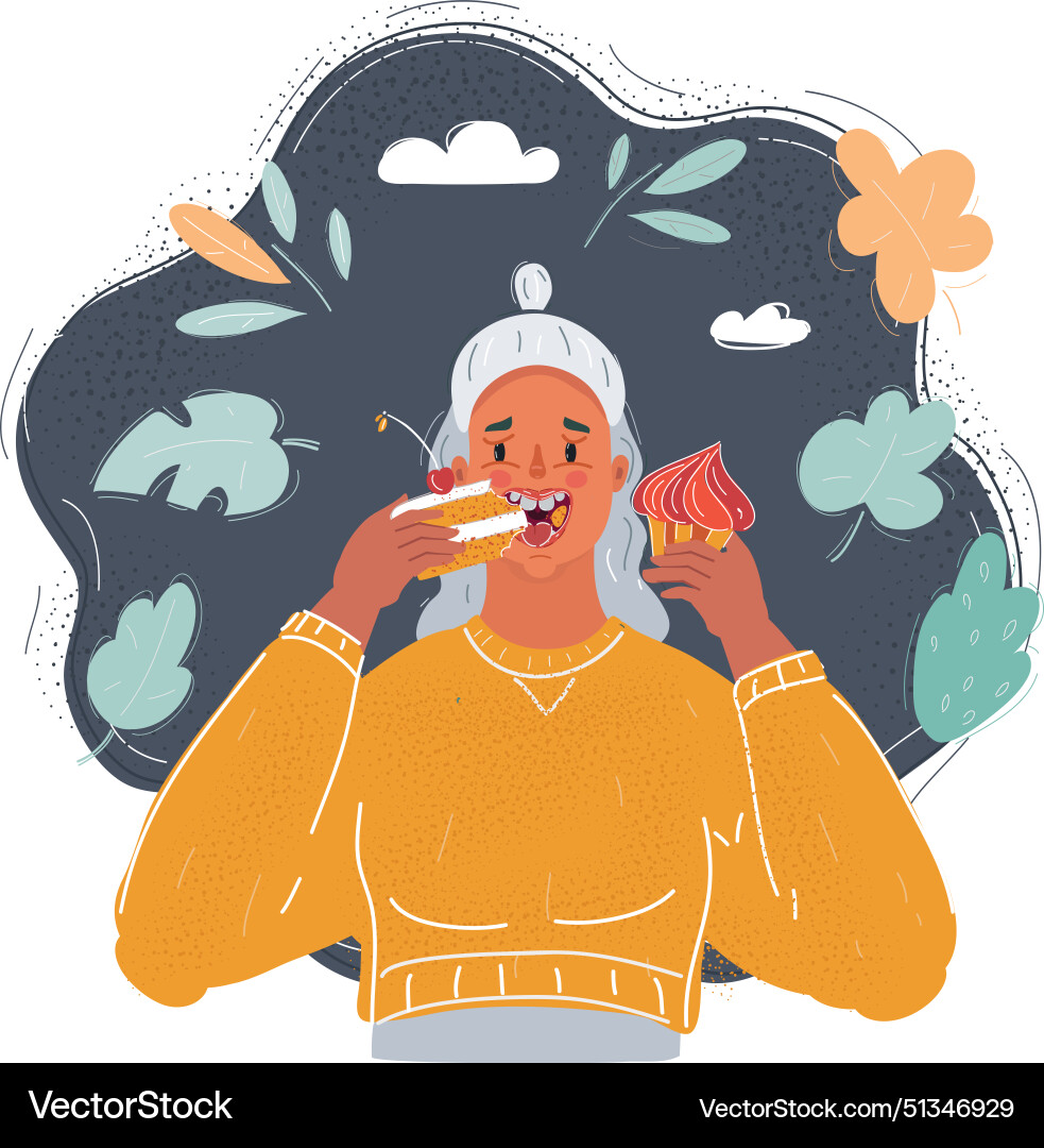 Young woman sitting eating Royalty Free Vector Image