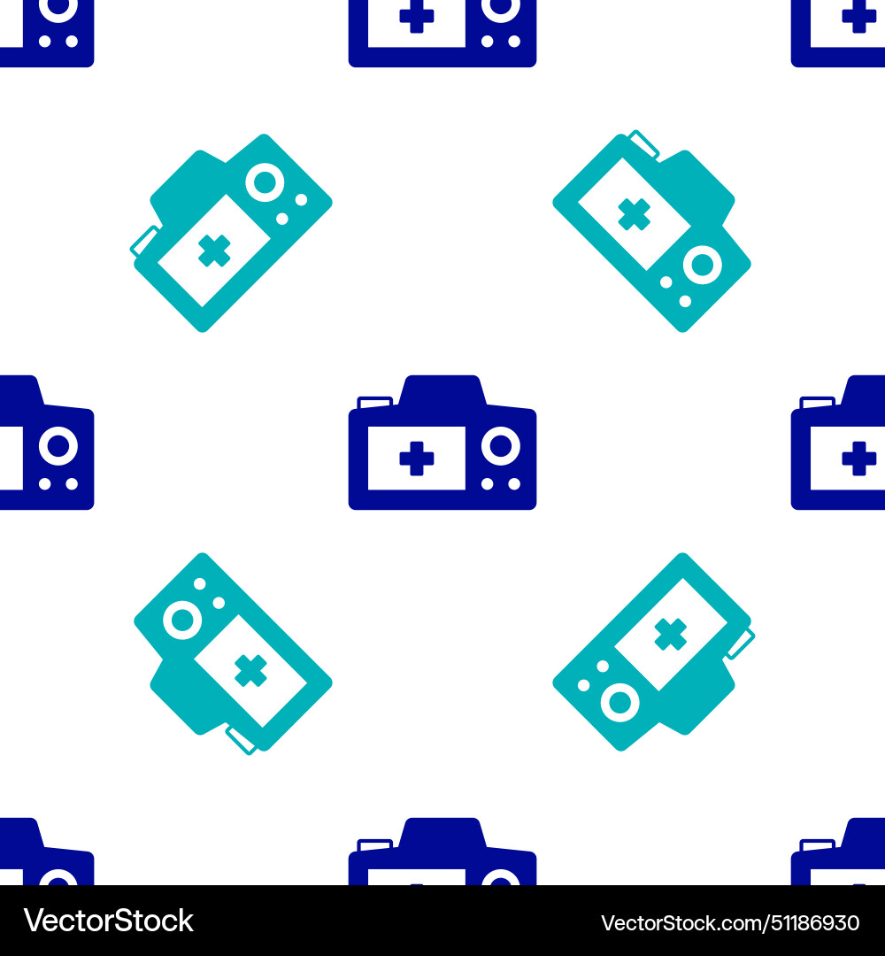 Blue photo camera icon isolated seamless pattern Vector Image