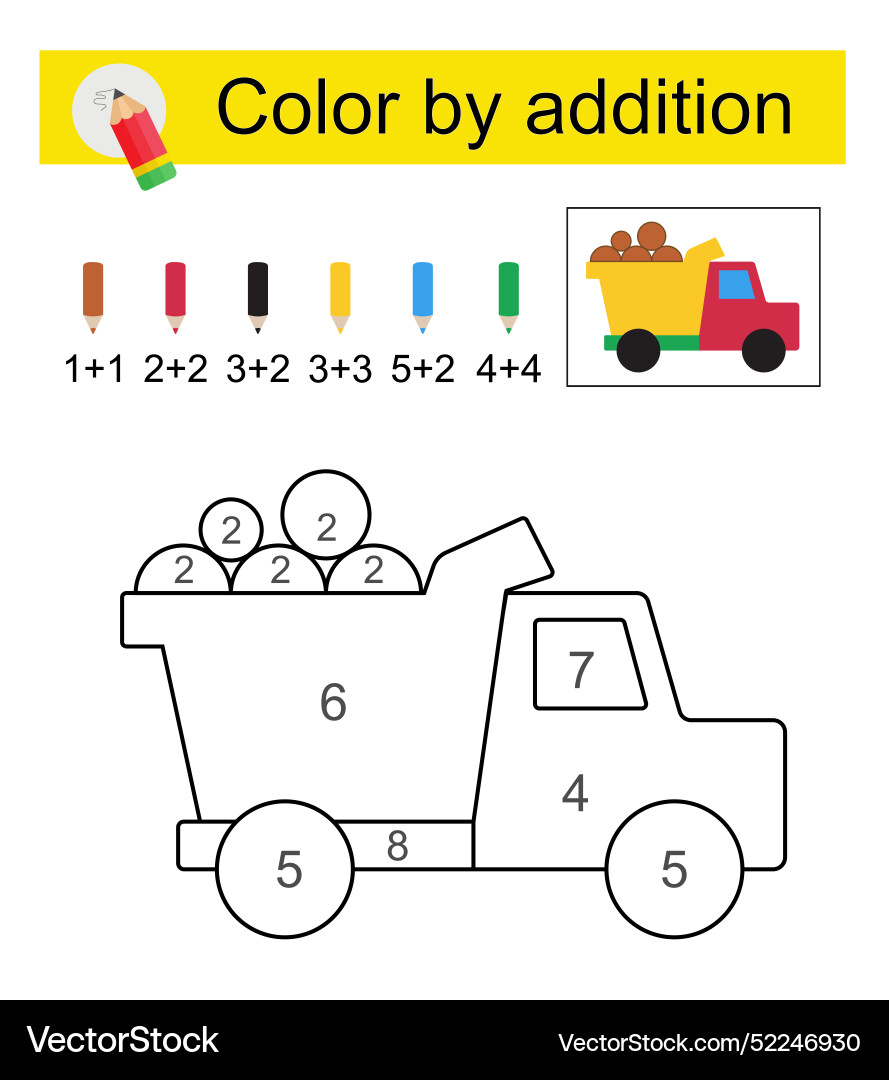 Coloring pages color by addition Royalty Free Vector Image