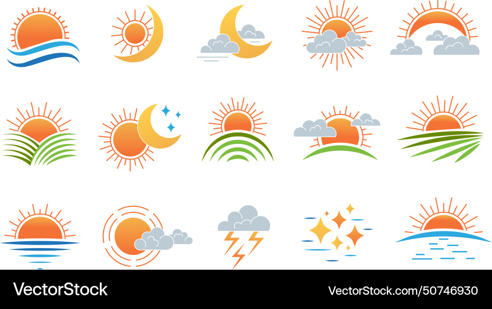 Rising sun stars moon and setting in clouds Vector Image