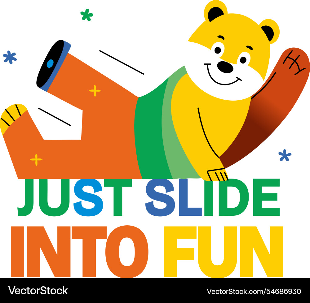 Waving polar bear with just slide into fun text f Vector Image