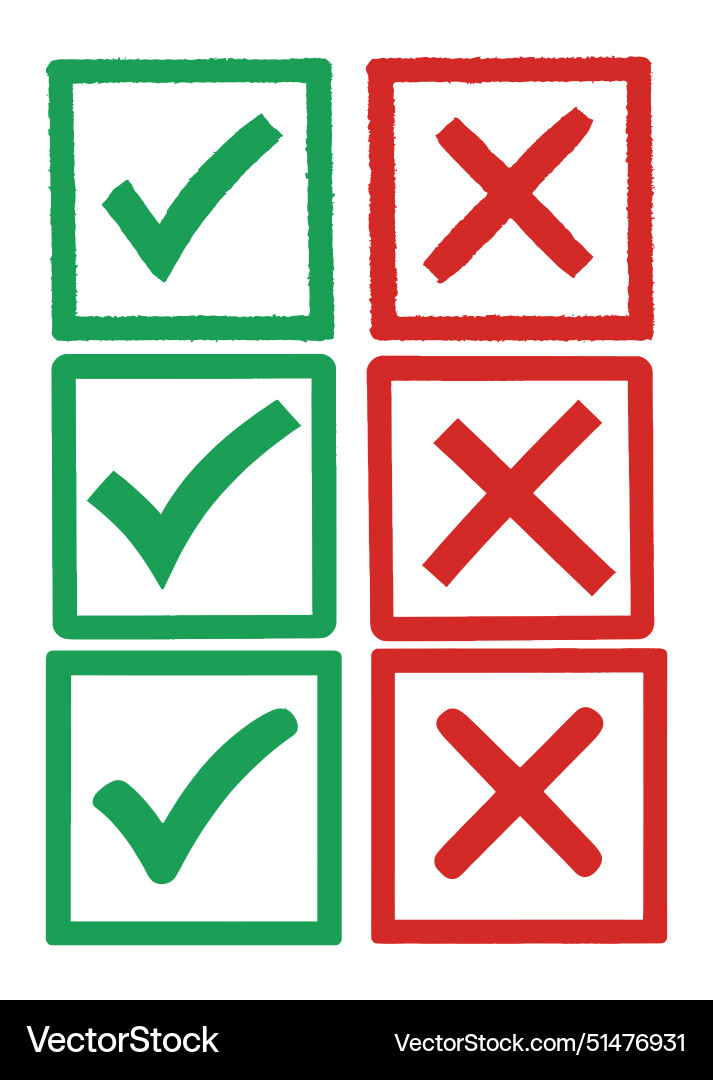 Green and red check mark Royalty Free Vector Image