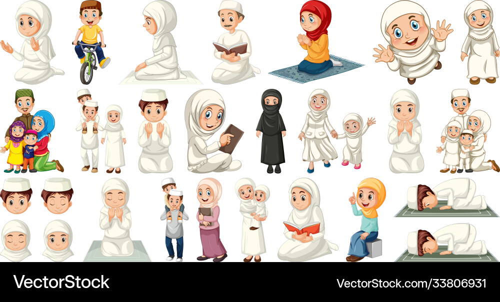 Set muslim kids character Royalty Free Vector Image
