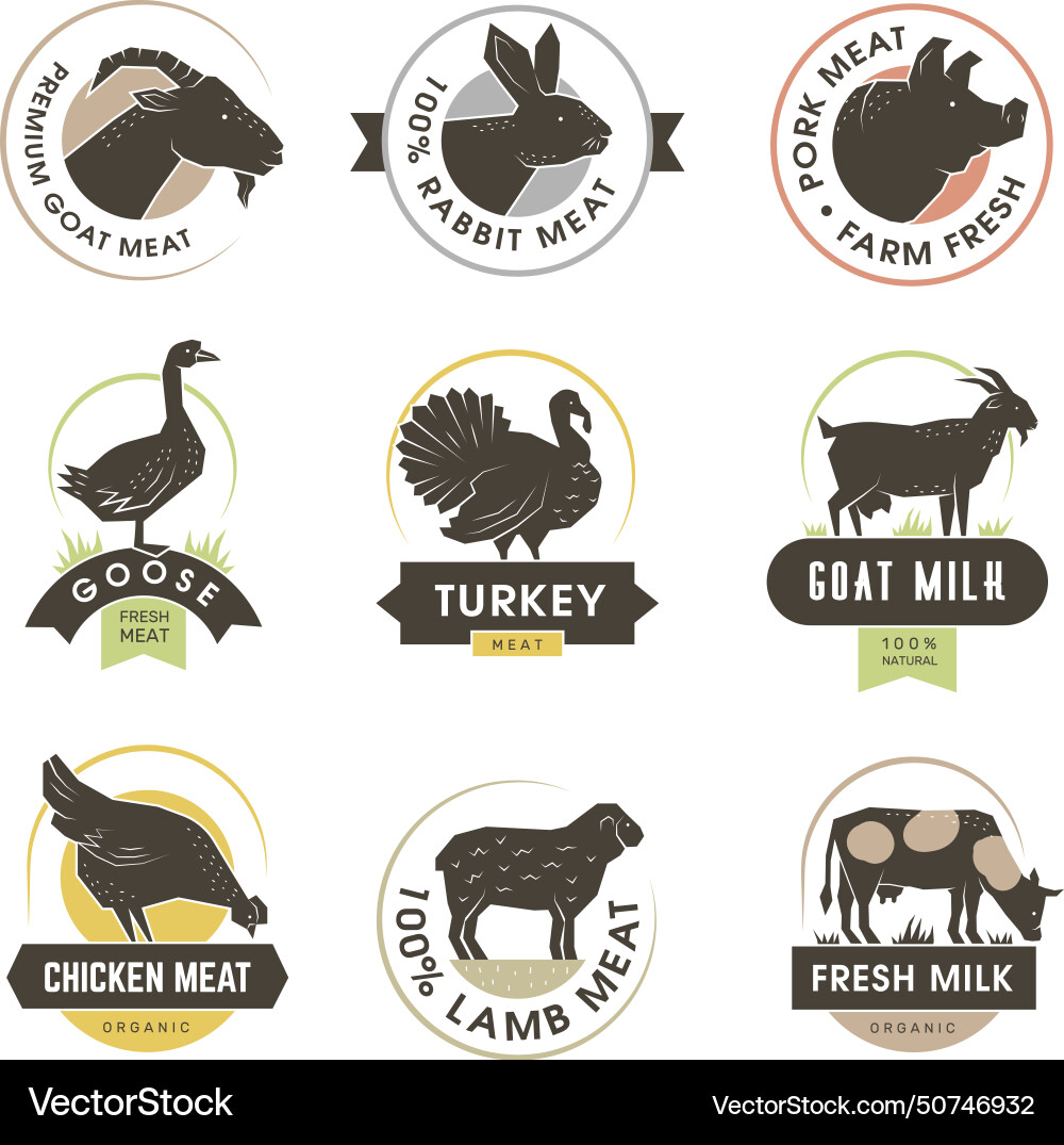 Food logo emblem with different animals Royalty Free Vector