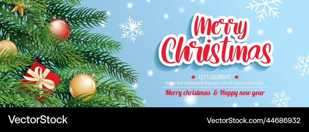Merry christmas with pine fir lush tree for flyer Vector Image