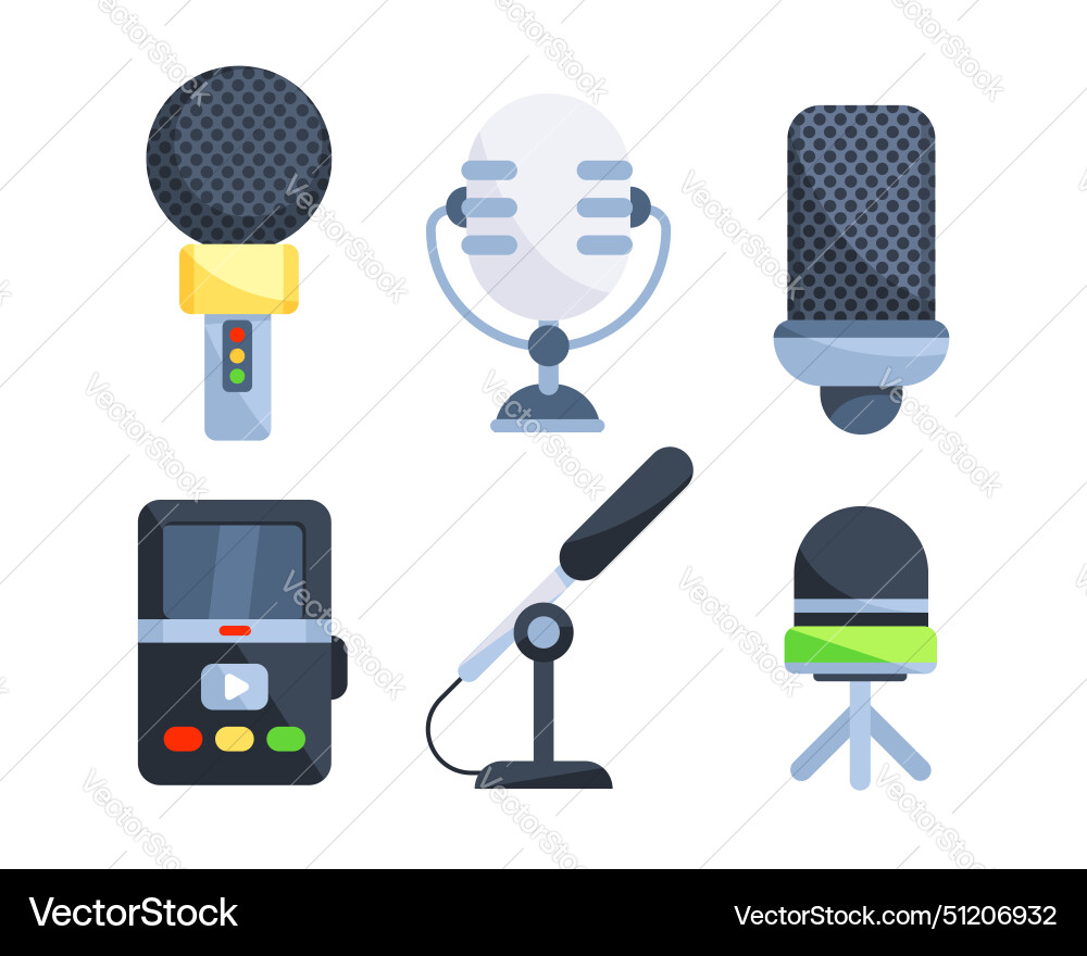 Microphones set music or podcast recording Vector Image