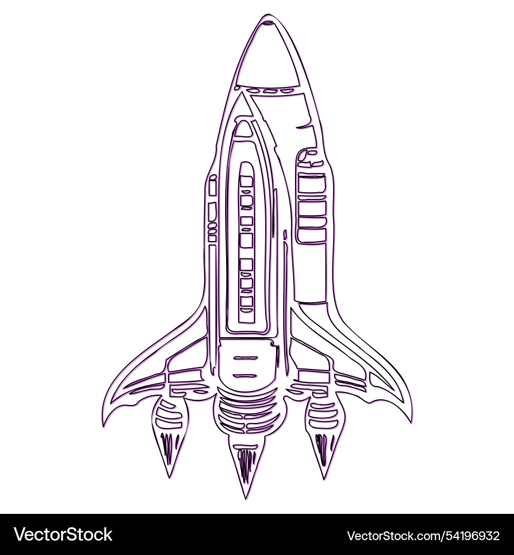 Space shuttle outline sketch purple Royalty Free Vector