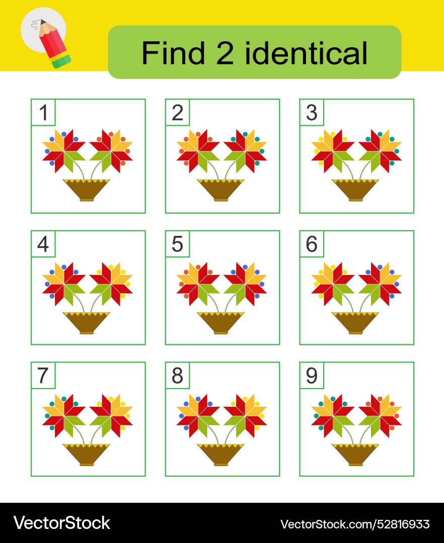 Fun puzzle game find two identical flowers Vector Image