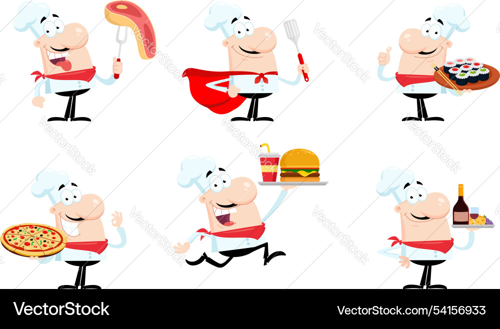 Funny chef man cartoon character collection set – Royalty-Free Vector ...