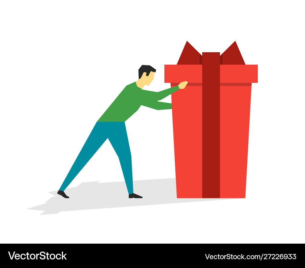 Man push big gift box Royalty Free Vector Image