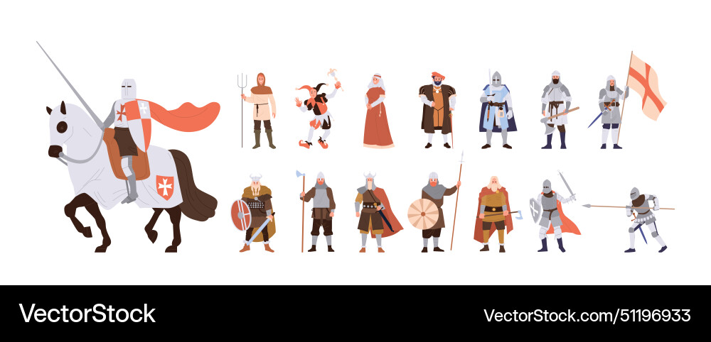 Medieval people cartoon characters set Royalty Free Vector