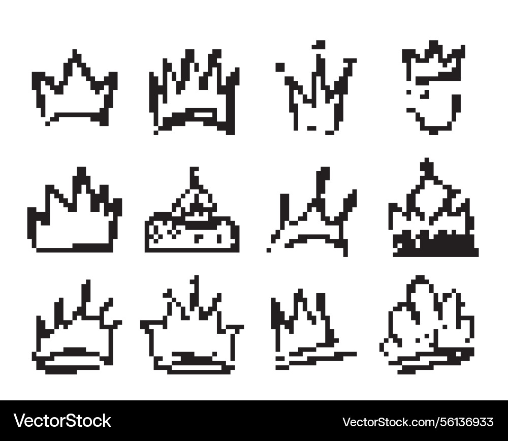 Pixel art crown 8 bit king icon retro style queen Vector Image