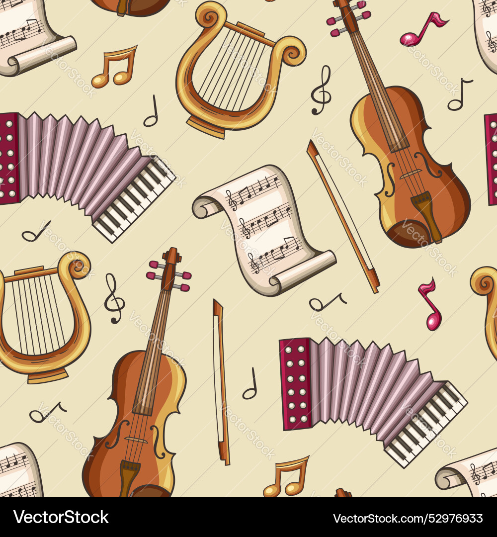 Seamless pattern with classic musical instruments Vector Image