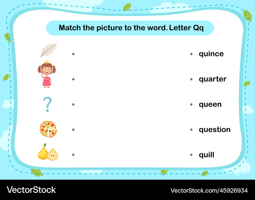 Letter Q Word Matching Activity Royalty Free Vector Image