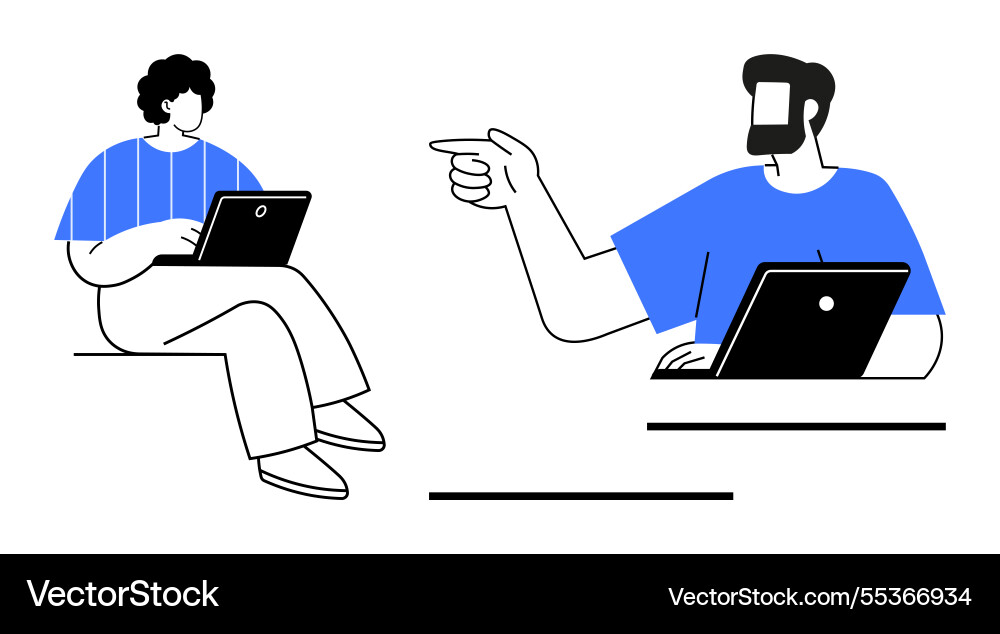 Remote work collaboration two colleagues in Vector Image