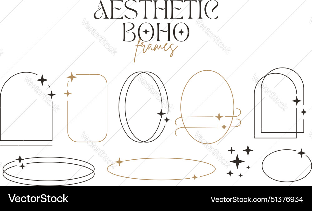Set of aesthetic rectangular and oval boho frames Vector Image