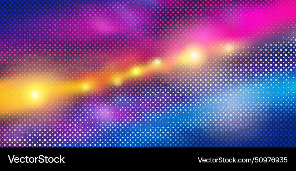 Bright neon rainbow disco bg with halftone raster Vector Image