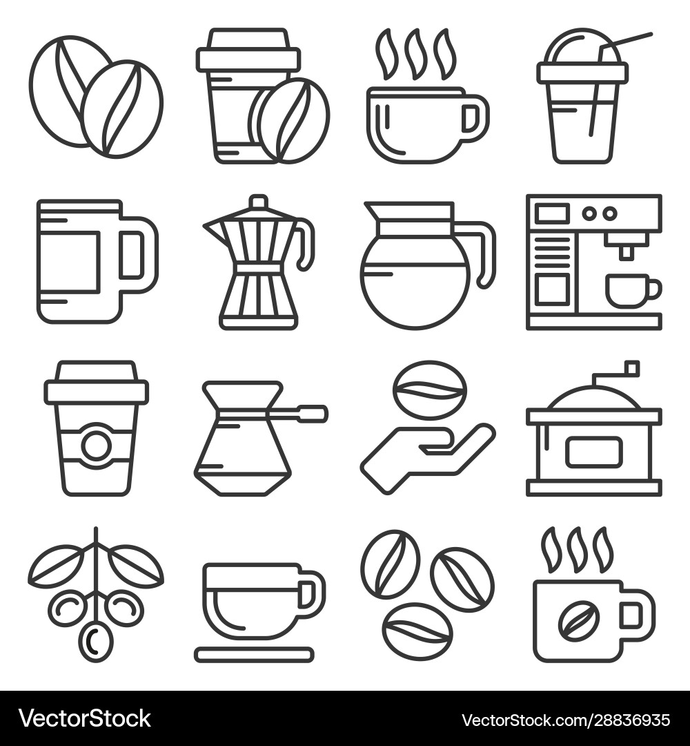 Coffee icons set on white background line style Vector Image