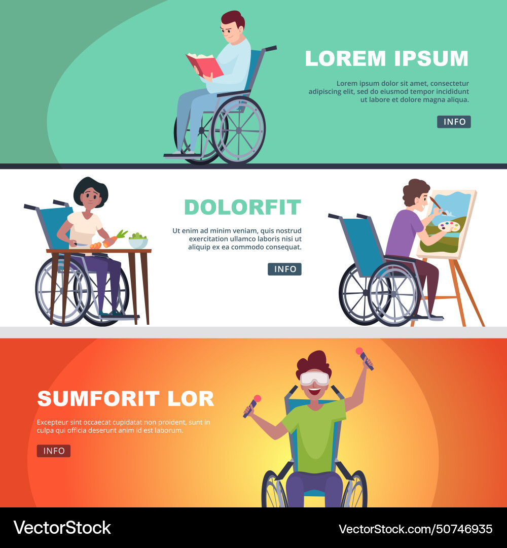 Disabled people banners different activities Vector Image
