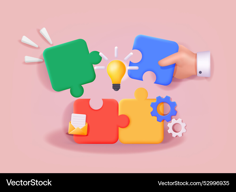 Human hands holding colorful puzzle pieces team Vector Image