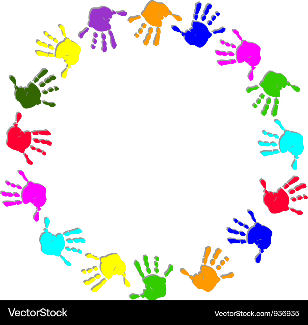 Round colorful hand frame Royalty Free Vector Image