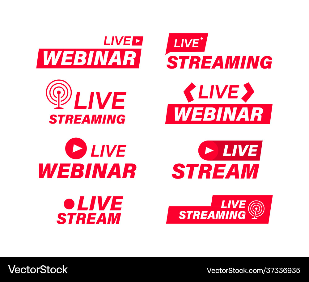 Set live streaming and webinar icons Royalty Free Vector