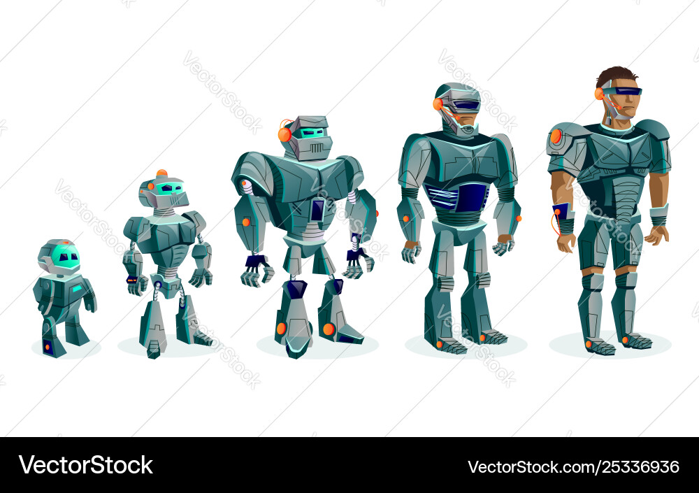 Evolution robots technological progress Royalty Free Vector