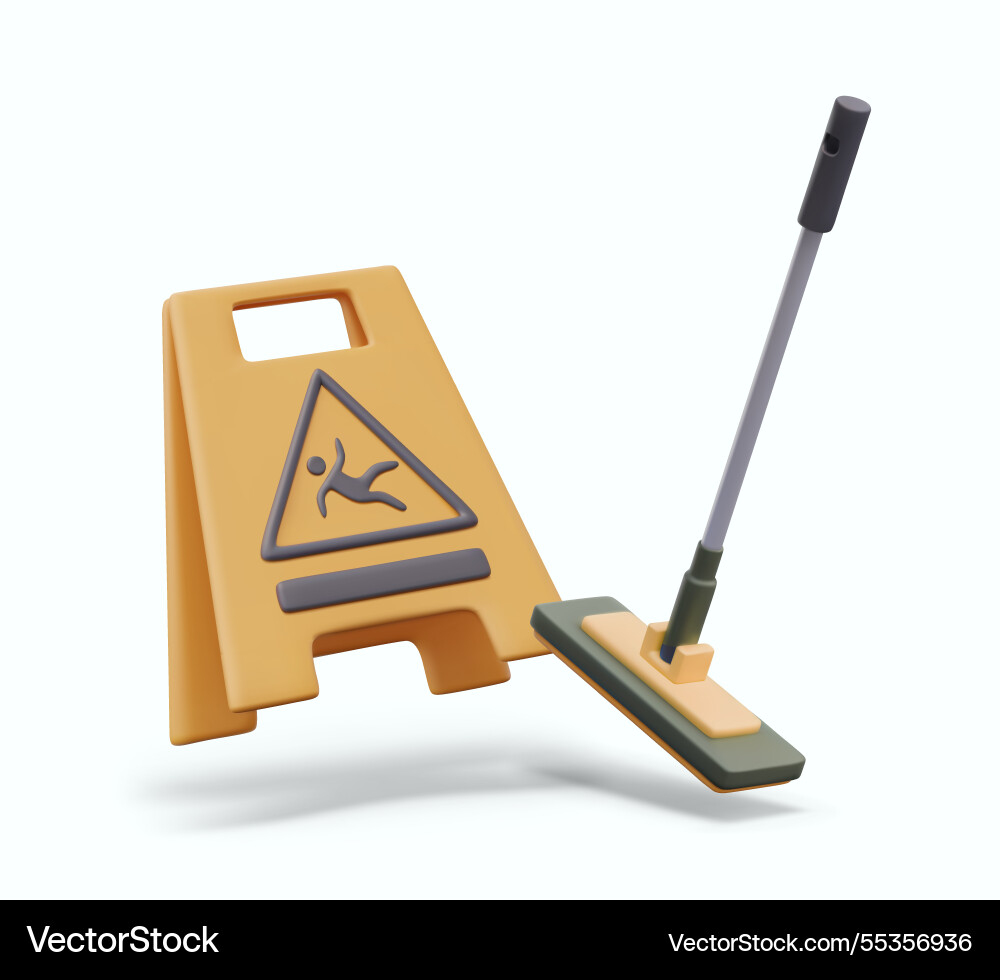 Mop sign attention slippery floor color set for Vector Image
