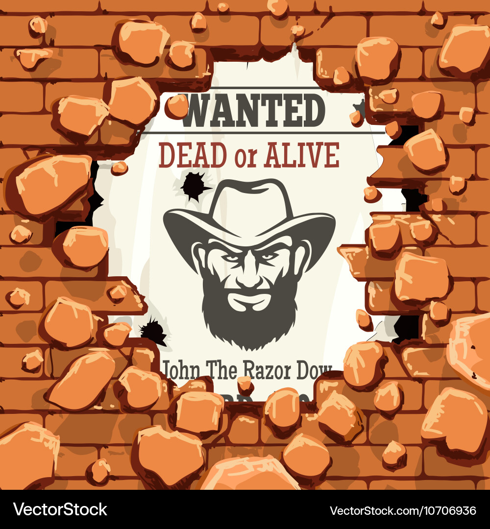 Police wanted advertisement with brick wall Vector Image