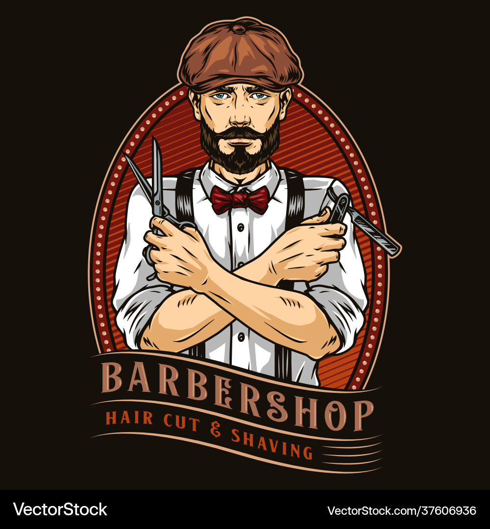 Vintage Barber Badge with Scissors Royalty Free Vector Image