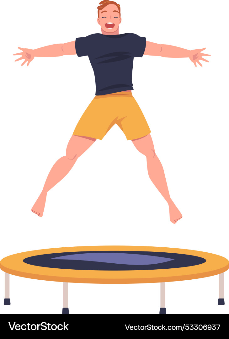 Cheerful man character jumping and bouncing Vector Image
