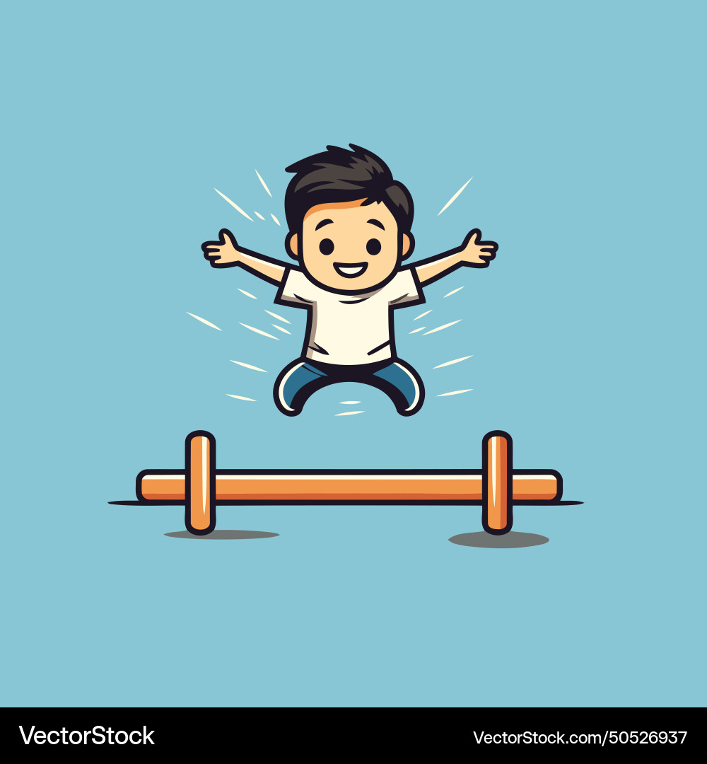 Cute boy jumping over obstacle cartoon isolated Vector Image