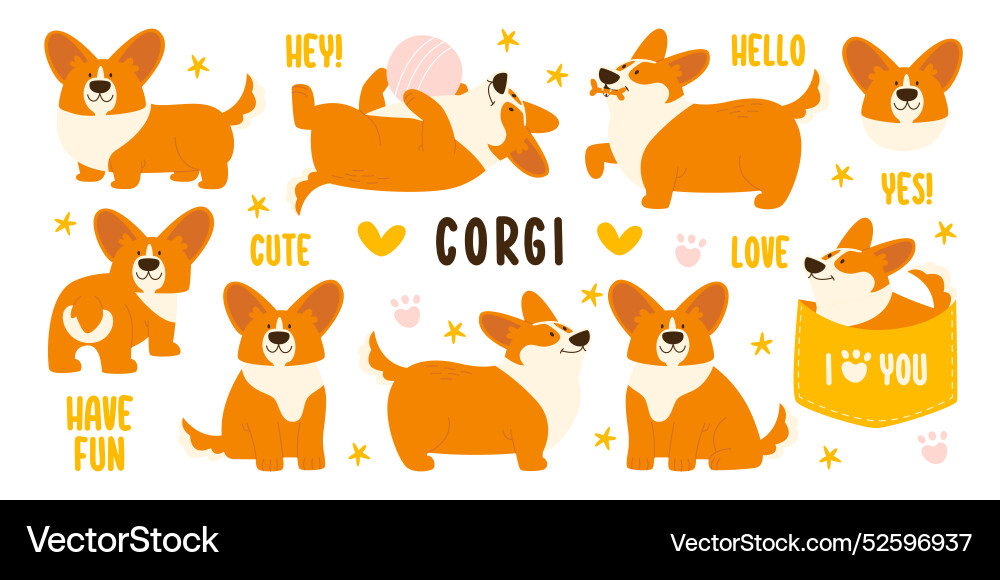 Funny corgi puppy cartoon character with friendly Vector Image