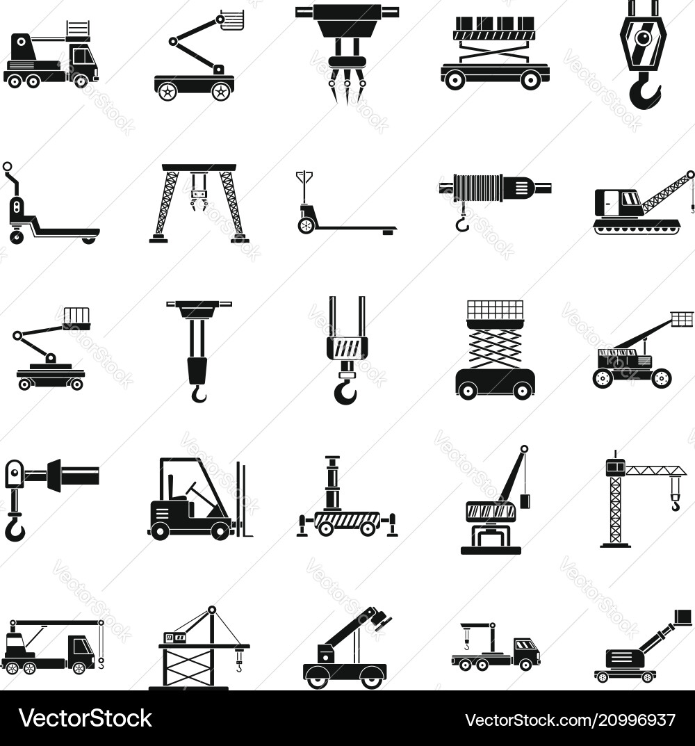 Lifting machine icons set simple style Royalty Free Vector