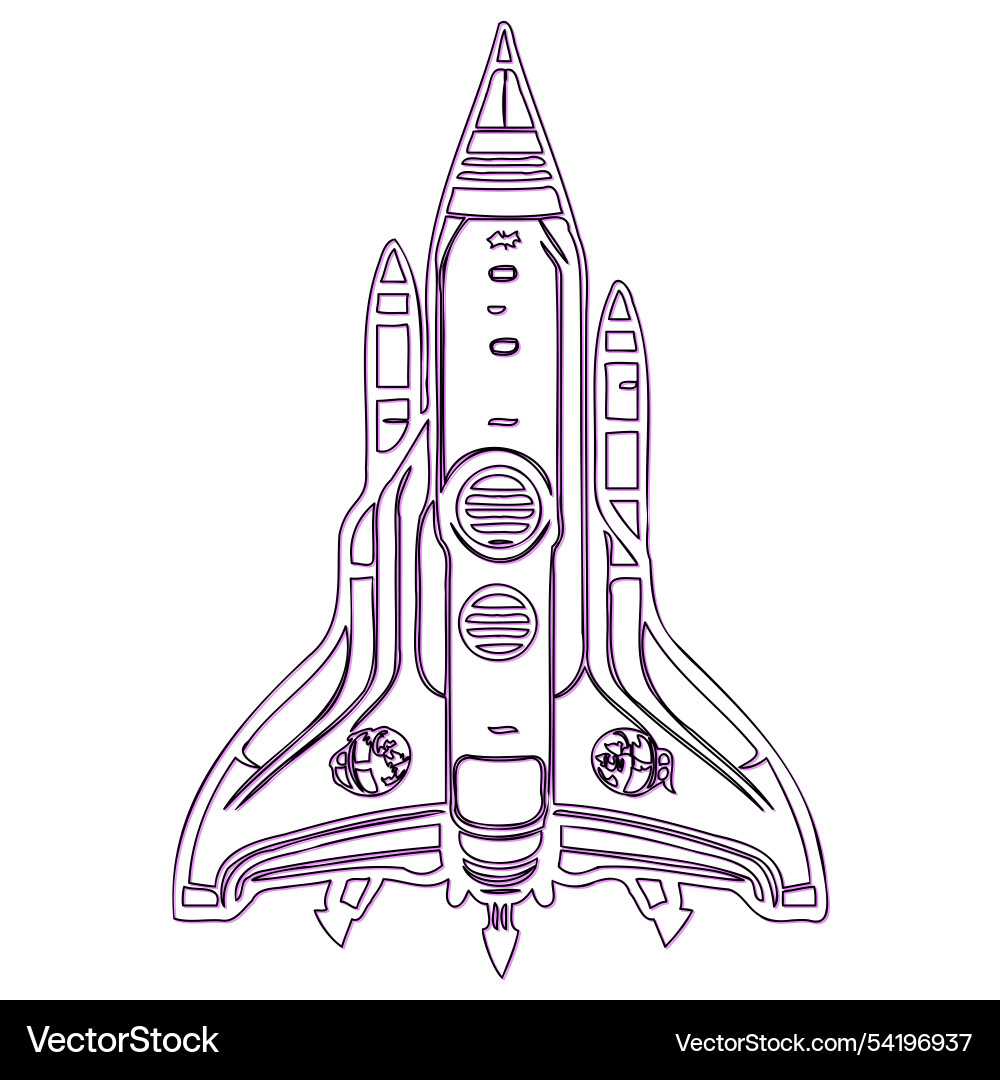 Space shuttle outline sketch purple Royalty Free Vector