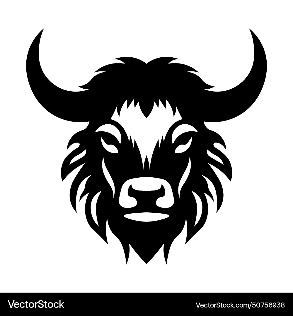Black yak head icon on white background Royalty Free Vector