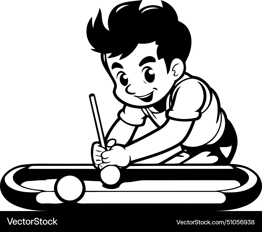 Cartoon boy playing billiards Royalty Free Vector Image