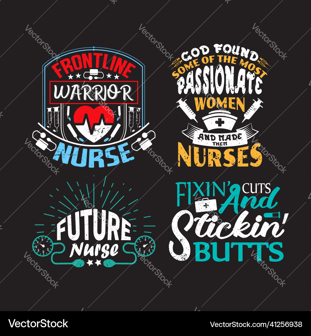 Nurse lettering quotes design bundle Royalty Free Vector