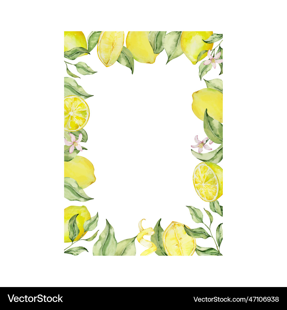 Rectangular frame of watercolor lemons flowers Vector Image
