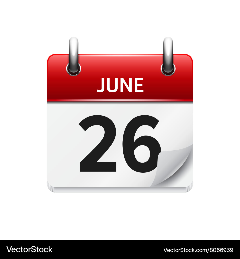 June 26 flat daily calendar icon date Royalty Free Vector