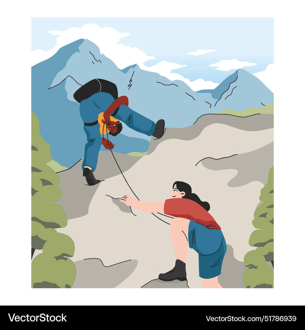 Mountaineering mountain climbers with backpacks Vector Image